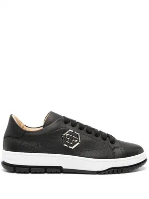 Philipp Plein Logo Plaque Leather Sneakers - Black
