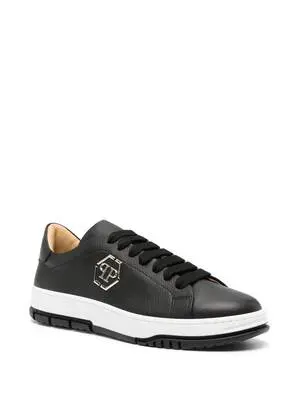 Philipp Plein Logo Plaque Leather Sneakers - Black