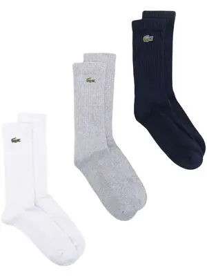 Lacoste Logo-embroidered Ribbed-knit Socks - White