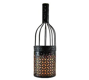 LUMABASE Wine Bottle Metal Lantern With Led Fla Meless Candle - One-color