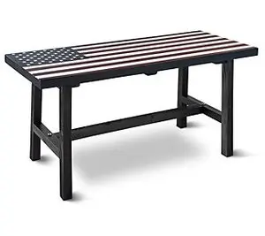 BACKYARD EXPRESSIONS Wooden American Flag Patio Bench - One-color