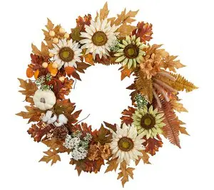 NEARLY NATURAL 30' Sunflower, White Pumpkin & B Erries Fall - One-color