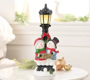 VALERIE PARR HILL Snowman Couple With Illuminated Lamp Post Valerie - One-color