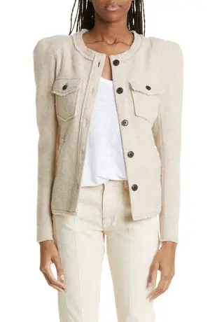 Isabel Marant Nelly Frayed Puff Shoulder Jacket Ecru