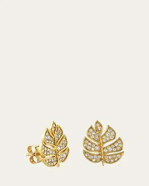 SYDNEY EVAN Medium Monstera Leaf Stud Earrings - Gold