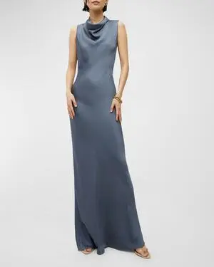 Veronica Beard Kura Satin High-neck Dress - Lagoon Blue