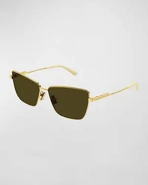 Bottega Veneta Rectangle Metal Sunglasses - Shiny Gold