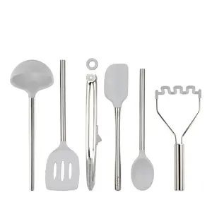 TOVOLO Silicone Utensil 6 Piece Set - Silver
