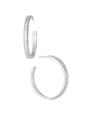 Nadri Disco Baguette Hoop Earrings - Silver