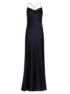 NILI LOTAN Women's Marianne Silk Open-Back Gown - Dark Navy  - Dark Navy