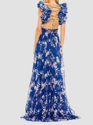 Mac Duggal Floral Ruffled Tiered Chiffon Gown