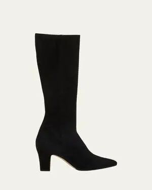 Manolo Blahnik Pitana Suede Knee Boots - Black