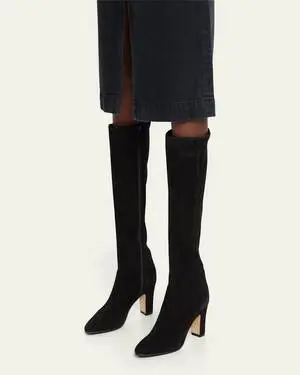 Manolo Blahnik Pitana Suede Knee Boots - Black