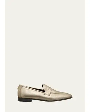 BOUGEOTTE Metallic Leather Penny Loafers - Platinum
