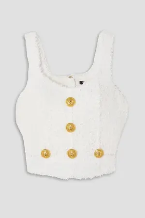 Balmain Button-embellished Bouclé-tweed Bustier Top - White