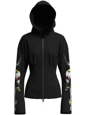 MARGHERITA MACCAPANI Floral-print Zip-up Hoodie - Black