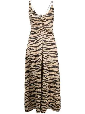 GANNI Tiger-print Satin Midi Dress