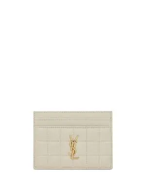 Saint Laurent Cassandre Quilted Card Holder Neutrals