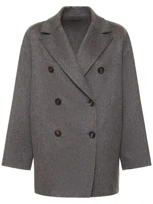 Brunello Cucinelli Short Cashmere Double Breasted Coat Dark Grey