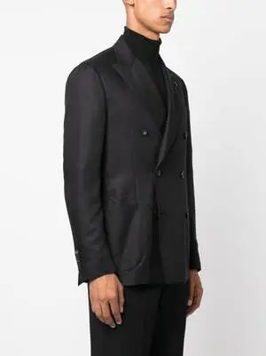 LARDINI Double-breasted Satin-finish Blazer