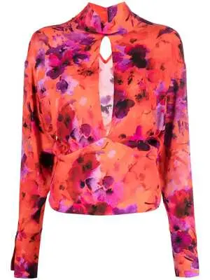 Patrizia Pepe Floral-print Cut-out Blouse