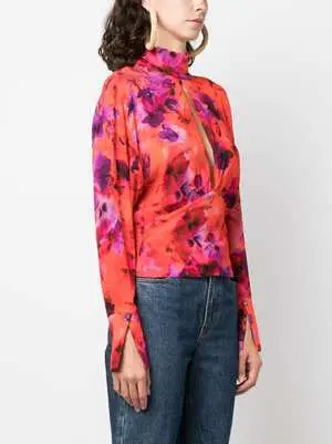 Patrizia Pepe Floral-print Cut-out Blouse