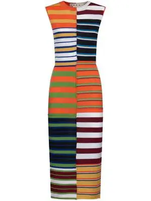 Marni Patchwork Knitted Midi Dress - Orange