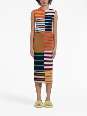 Marni Patchwork Knitted Midi Dress - Orange