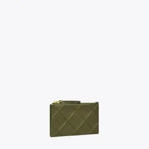 Tory Burch Fleming Zip Card Case - Dark Olive