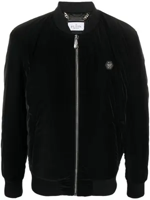 Philipp Plein Logo-patch Zip-up Bomber Jacket - Black