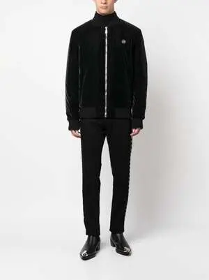 Philipp Plein Logo-patch Zip-up Bomber Jacket - Black