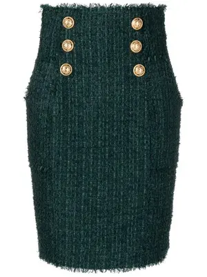 Balmain Button-detailed Tweed Pencil Skirt - Green