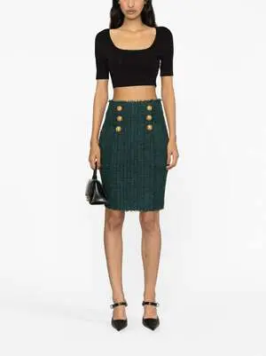 Balmain Button-detailed Tweed Pencil Skirt - Green