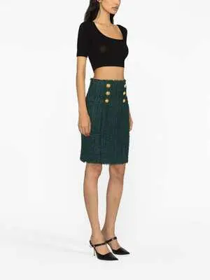 Balmain Button-detailed Tweed Pencil Skirt - Green