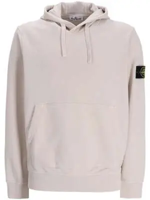 Stone Island Compass-appliqué Cotton Hoodie - Neutrals