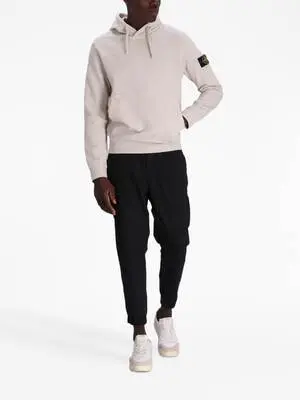 Stone Island Compass-appliqué Cotton Hoodie - Neutrals