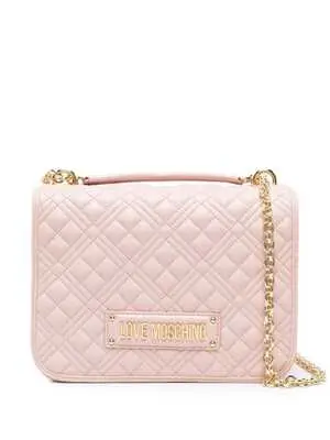 Moschino Logo-plaque Quilted Shoulder Bag - Pink