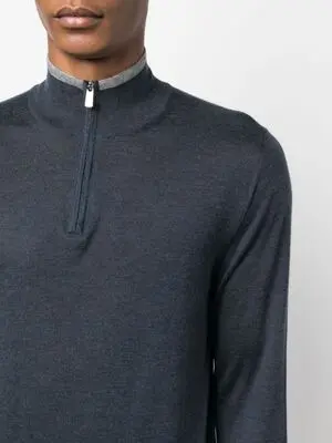 Fedeli Favonio Half-zip Jumper - Blue