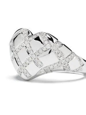 Yvonne Léon 9kt White Gold Chevalier Coeur Cross Diamond Signet Ring