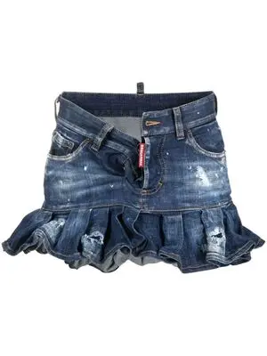 Dsquared2 Distressed Denim Pleated Skirt