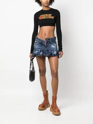 Dsquared2 Distressed Denim Pleated Skirt