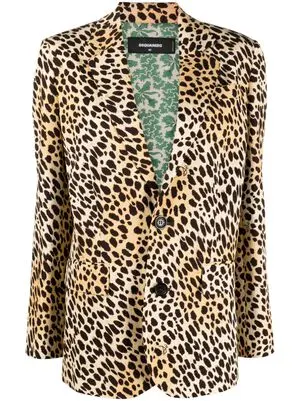 Dsquared2 Leopard-print Single-breasted Blazer - Brown