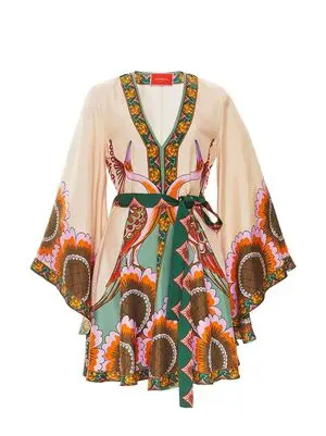 La DoubleJ Mini Magnifico Printed Silk Minidress Neutrals