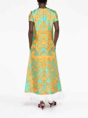 La DoubleJ Swing Floral-print Trimmed Dress - Green