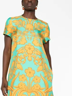 La DoubleJ Swing Floral-print Trimmed Dress - Green