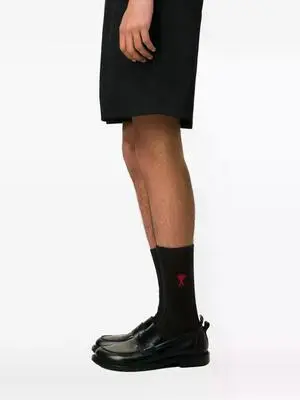 AMI Paris Logo-embroidered Ribbed-knit Socks