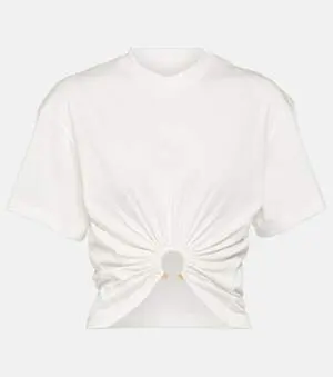 Rabanne Embellished Cotton Jersey Crop Top - White