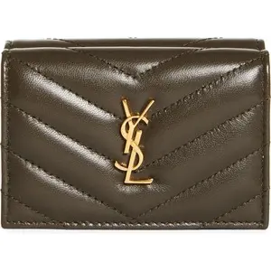 Saint Laurent Tiny Matelasse Origami Trifold Leather Wallet - Light Musk