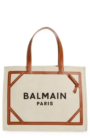 Balmain B-army Monogram Shopper Tote - Gem Natural/ Brown