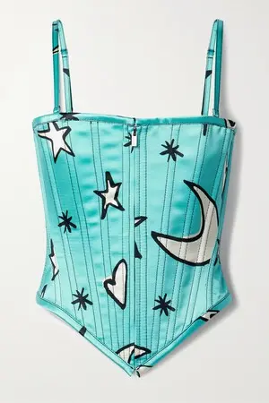 Christopher John Rogers Printed Satin Bustier Top - Blue